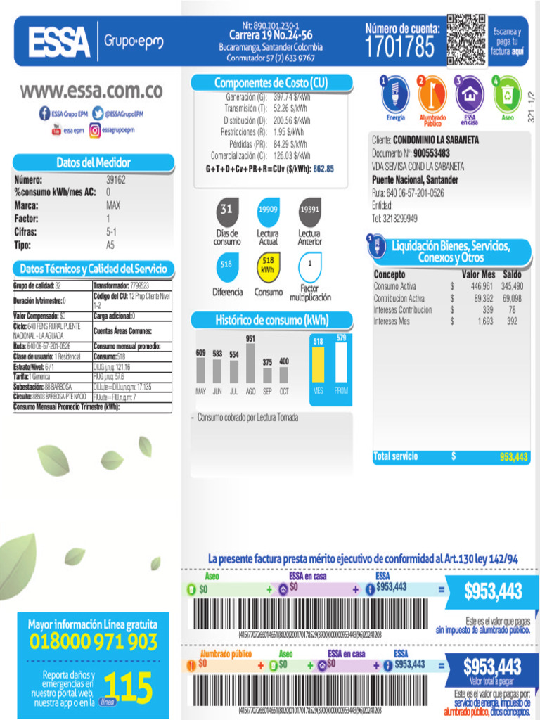 Cliente: Documento N°: Vda Semisa Cond La Sabaneta Ruta: 640 06-57-201 ...