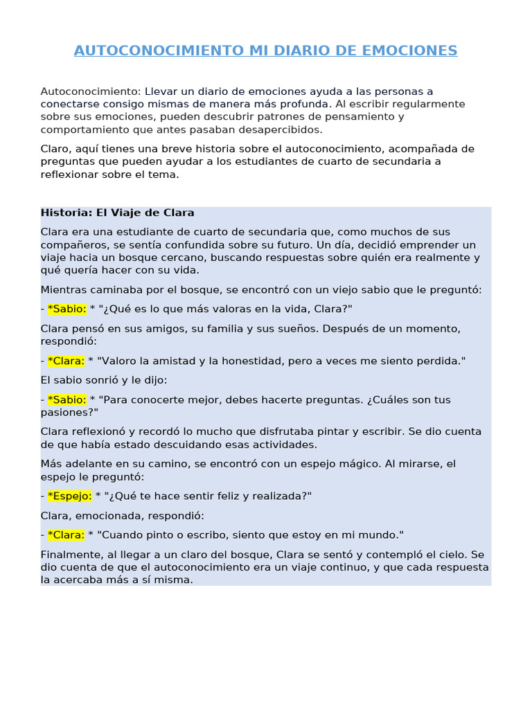 Autoconocimiento Mi Diario de Emociones | PDF