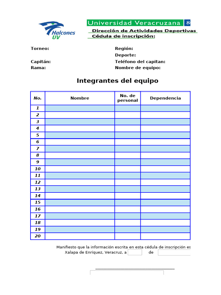 Cedula de Inscripcion Torneos Empleados | PDF