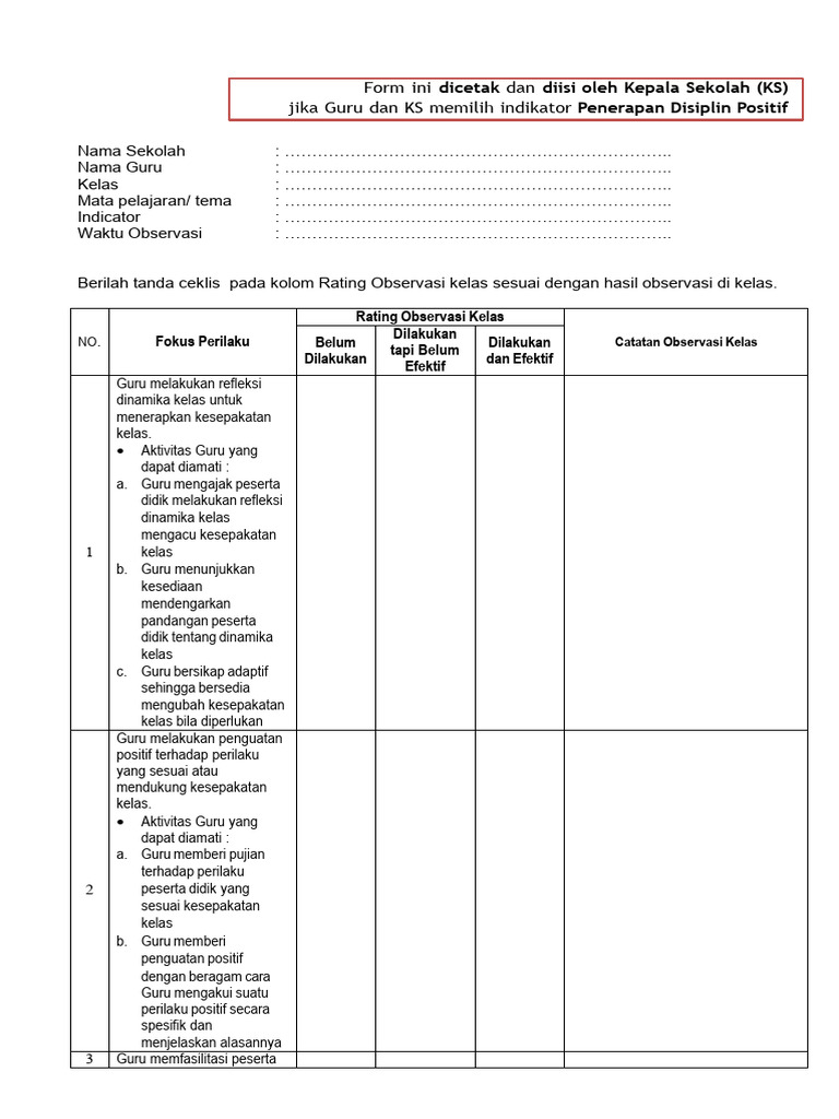 Instrumen Observasi Kelas - 2 - 5 | PDF