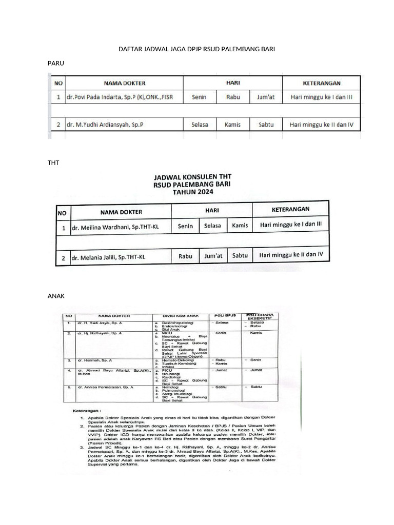DAFTAR JADWAL JAGA DPJP RSUD PALEMBANG BARI (1) | PDF