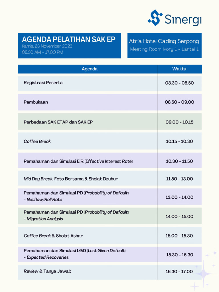 Rundown Pelatihan SAK EP Tahap 1 - Batch 2 _ Atria Hotel Gading Serpong | PDF