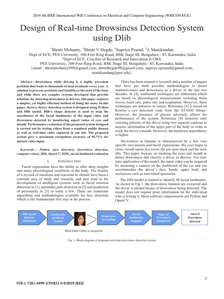 Design Of Real Time Drowsiness Detection System Using Dlib Pdf