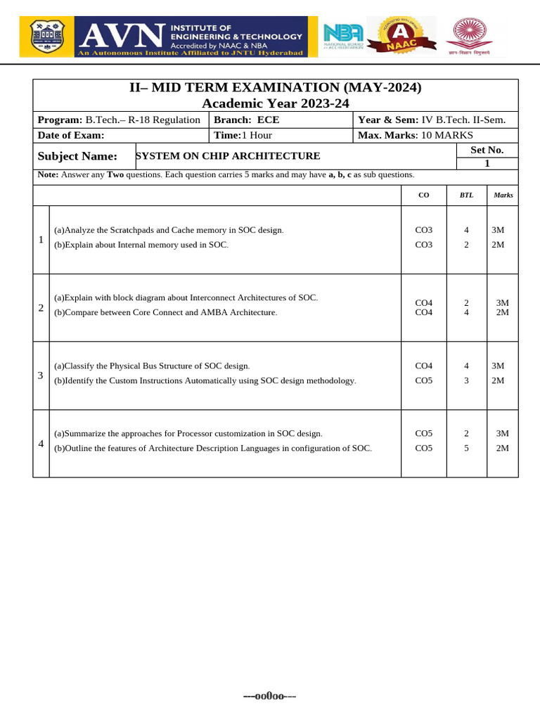 Soca Mid 2 Question Paper | PDF | System On A Chip | Electronics