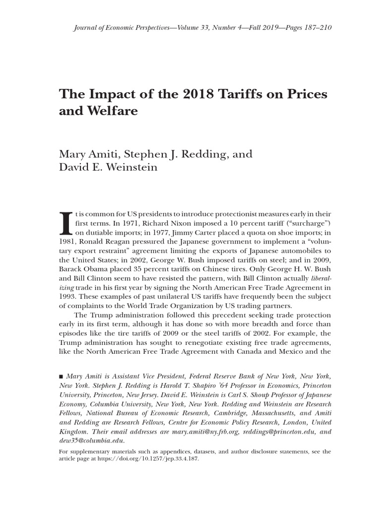 Amiti Et Al (2019, JEP) | PDF | Tariff | Supply (Economics)