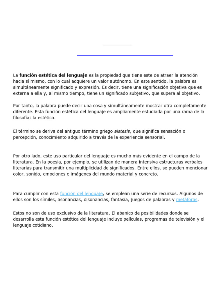 Función Estética del Lenguaje: Ejemplos y Características | PDF ...