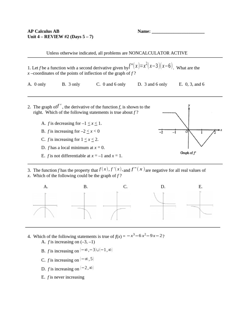 AP Calculus AB Review Quiz | PDF | Derivative | Function (Mathematics)