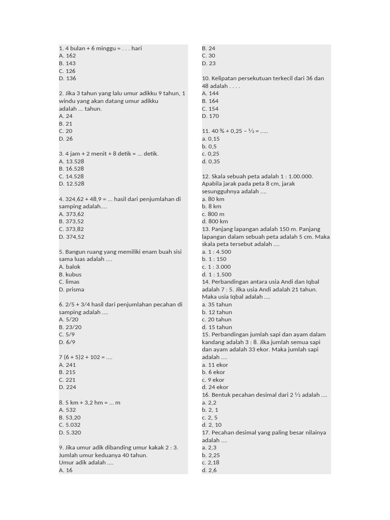 Soal Mat Kelas 5 | PDF