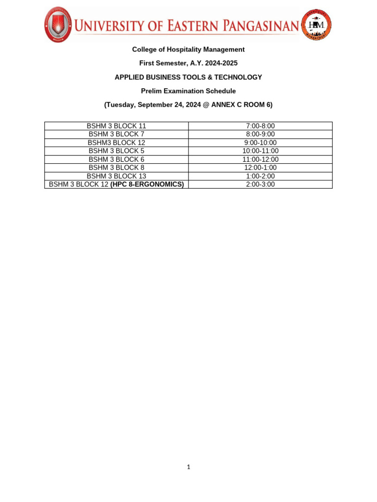 HPC 5 Prelim Exam Sched | PDF