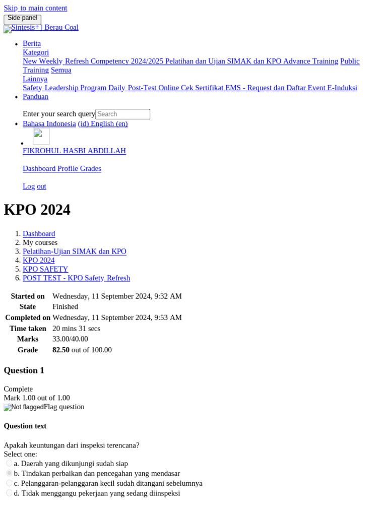 POST TEST - KPO Safety Refresh - Attempt Review | PDF