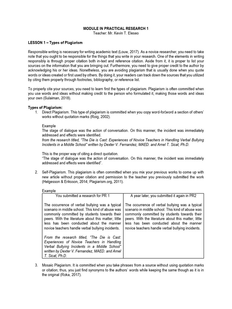 PR1 MODULE - Plagiarism and Paraphrasing | PDF | Plagiarism | Bullying