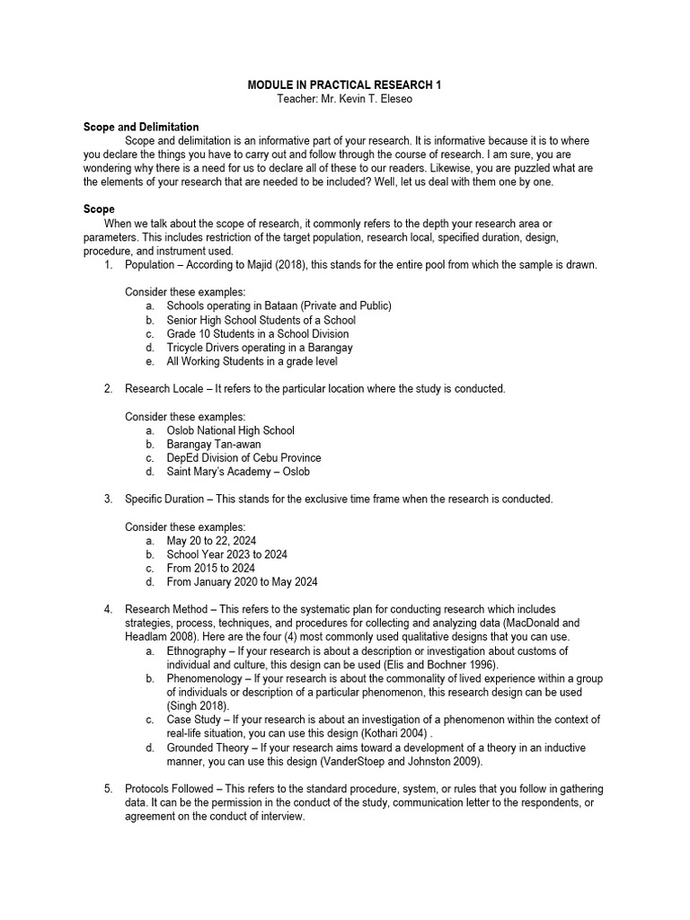 Scope and Delimitation in Research | PDF | Qualitative Research | Data