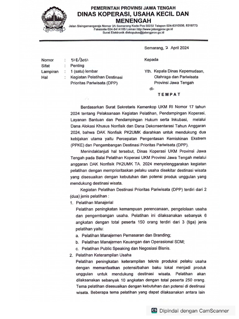 0416 Kegiatan Pelatihan Destinasi Prioritas Pariwisata (DPP) | PDF