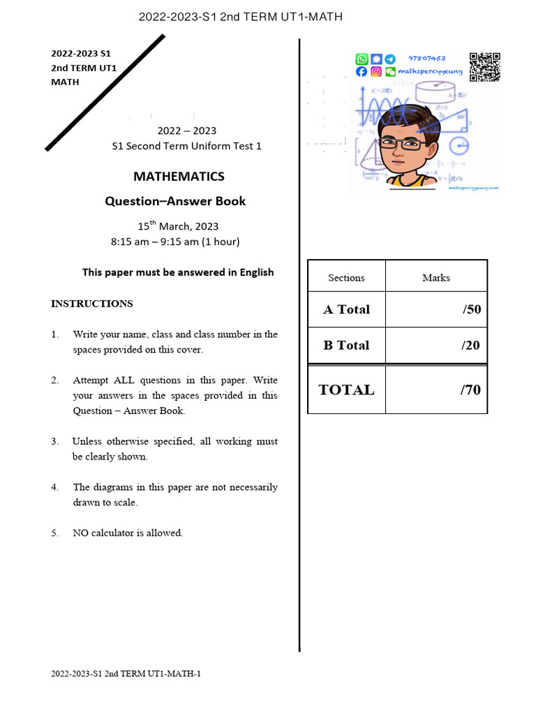2022-2023-S1 2nd TERM UT1-MATH | PDF | Mathematics | Algebra