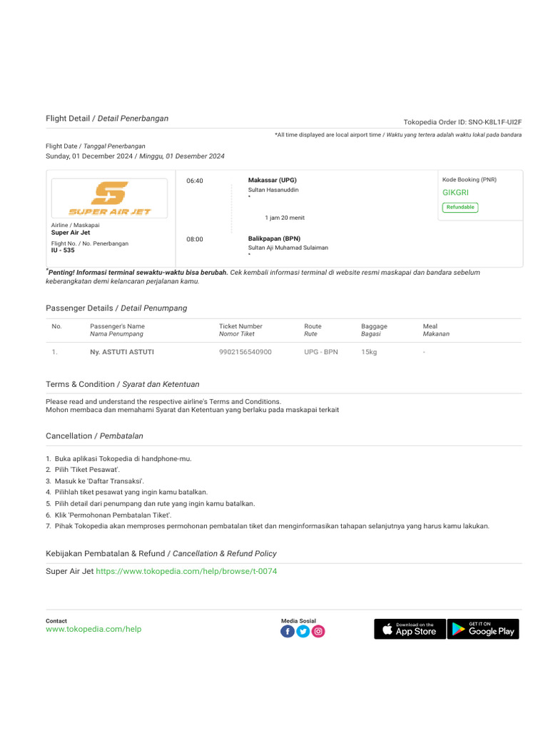 Tiket ASTUTI MAKASAR KE BPP 1 DES 2024 | PDF