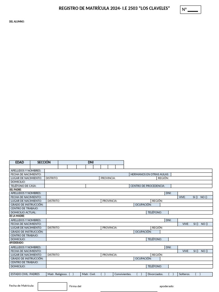 Ficha Matrícula 2023 | PDF | Documento de identidad | Privacidad