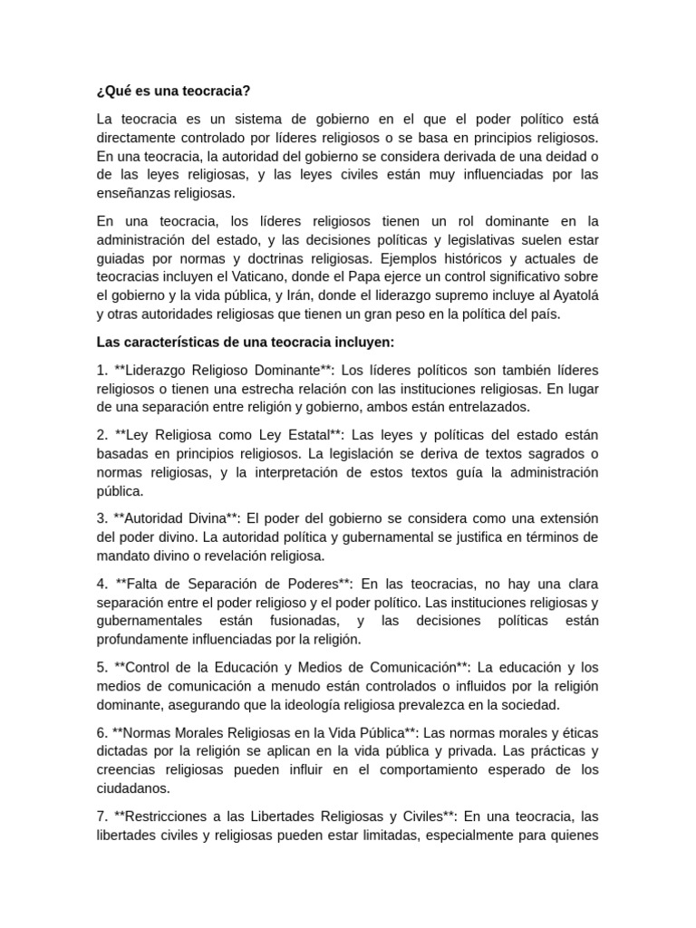 Teocracia: Gobierno y Religión Unificados | PDF | Teocracia | Gobierno