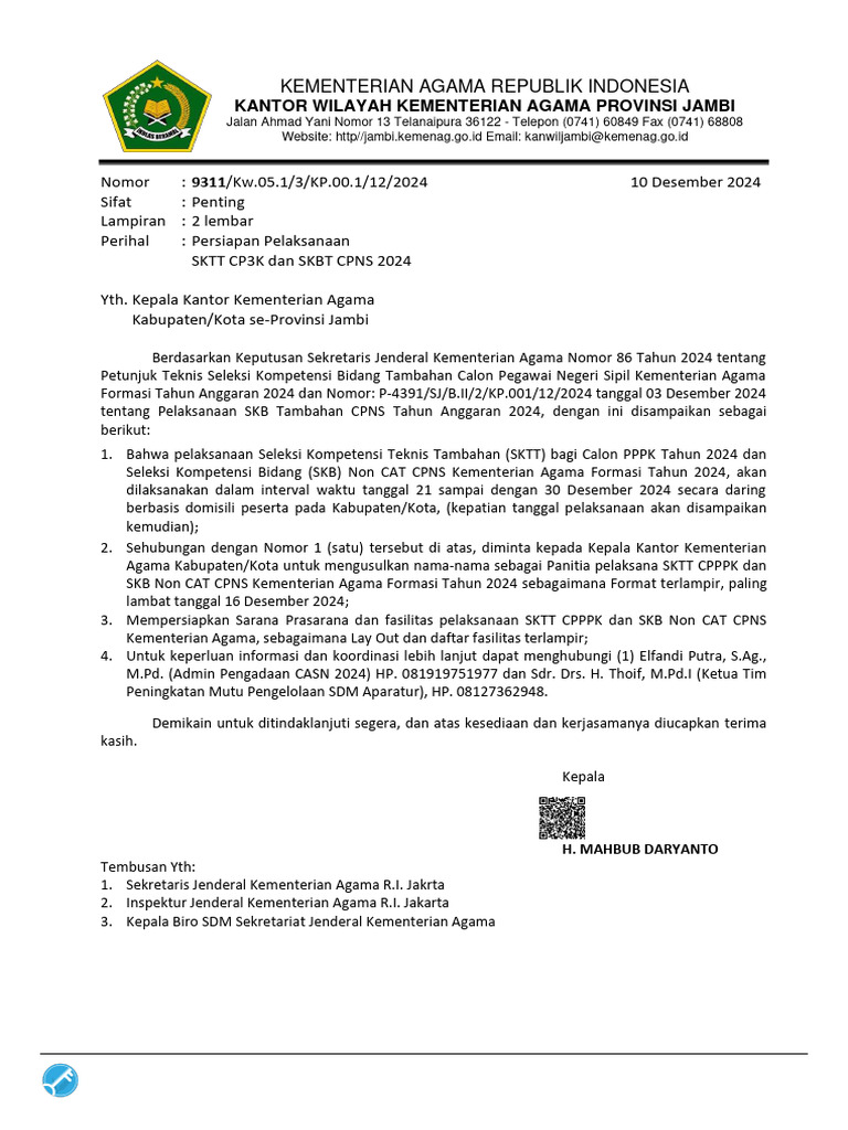 SURAT PEMBERITAHUAN PELAKSANAAN SKTT DAN SKBT 2024_signed | PDF