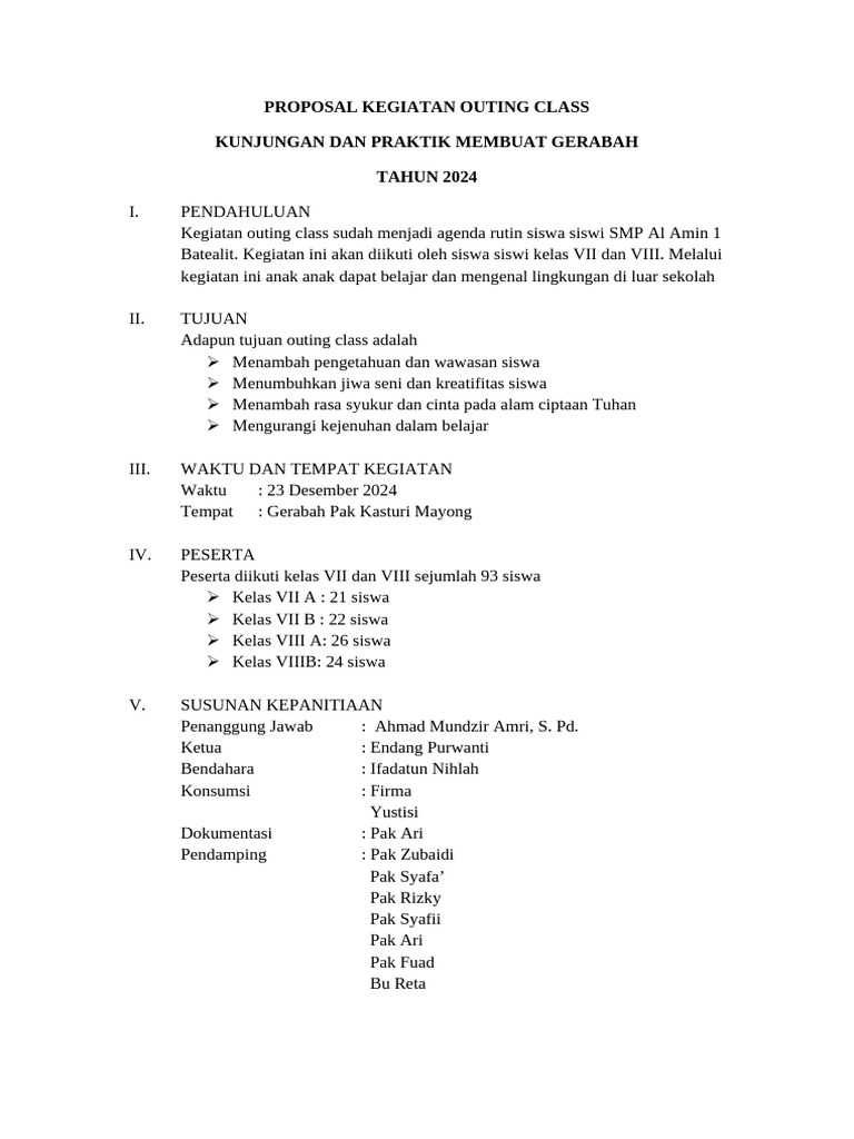 Proposal Outing Class SMP 2024 | PDF