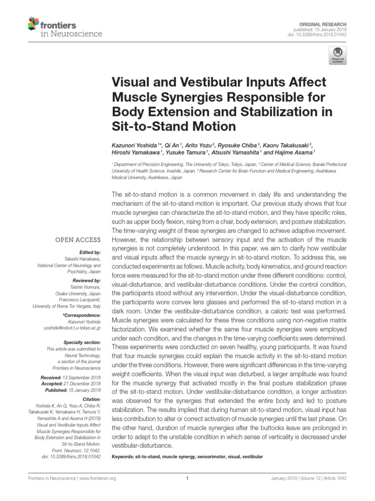 Visual and Vestibular Inputs Affect Muscle Synergi | PDF | Vestibular ...