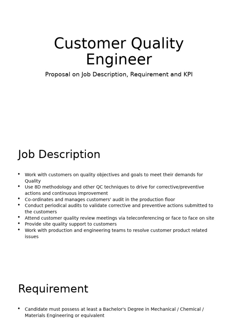 Customer Quality Engineer JD, KPI, Plan, Challenge | PDF | Performance ...