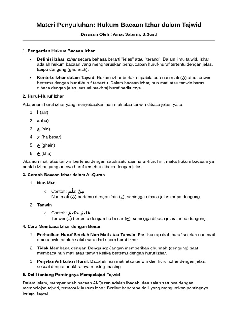 Materi Hukum Bacaan Izhar | PDF