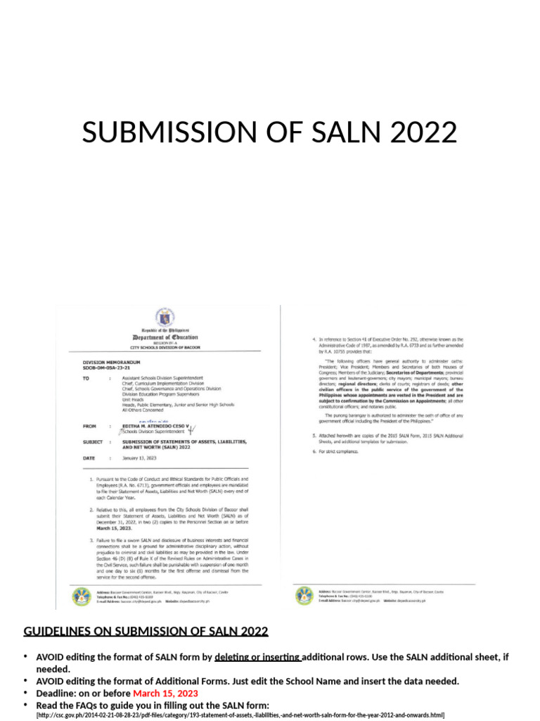 SALN Submission Guide for Educators | PDF | Net Worth