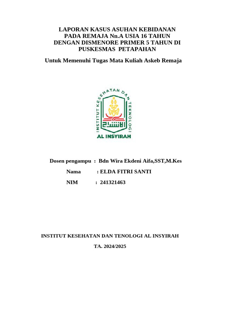 Dismenore Primer pada Remaja 16 Tahun | PDF