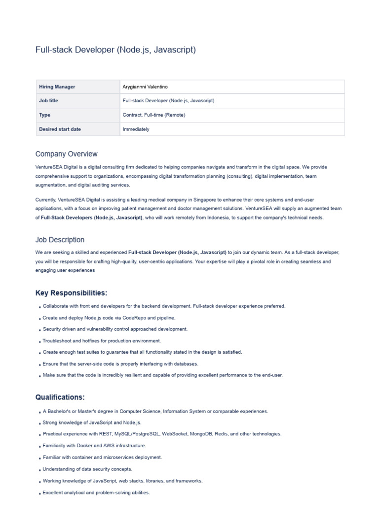 SingHos Full Stack Developer (Node - JS, Javascript) 300924 144501 | PDF | Java Script ...