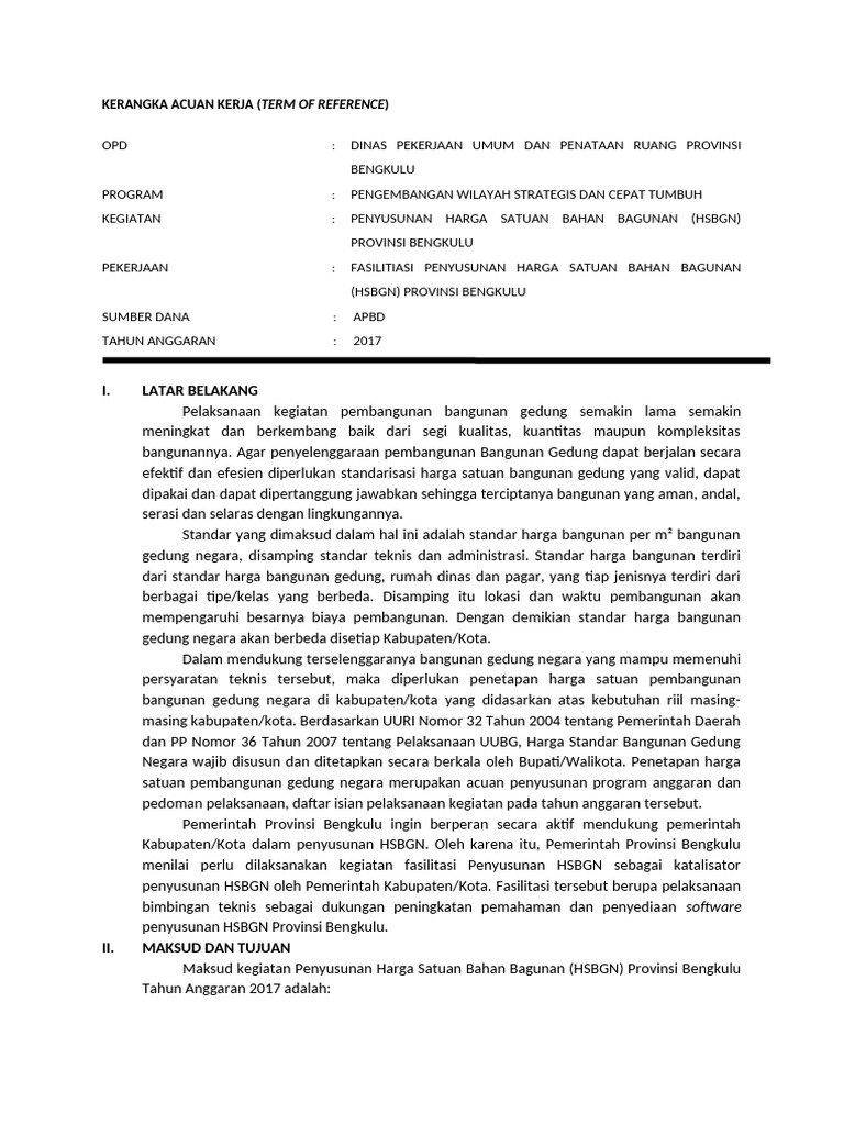 KAK Penyusunan HSBGN 2017 | PDF