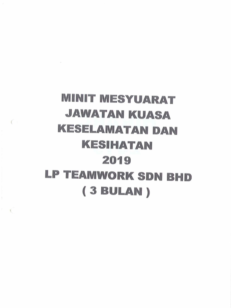 Minit Mesyuarat Jawatankuasa Keselamatan Dan Kesihatan 2019 | PDF
