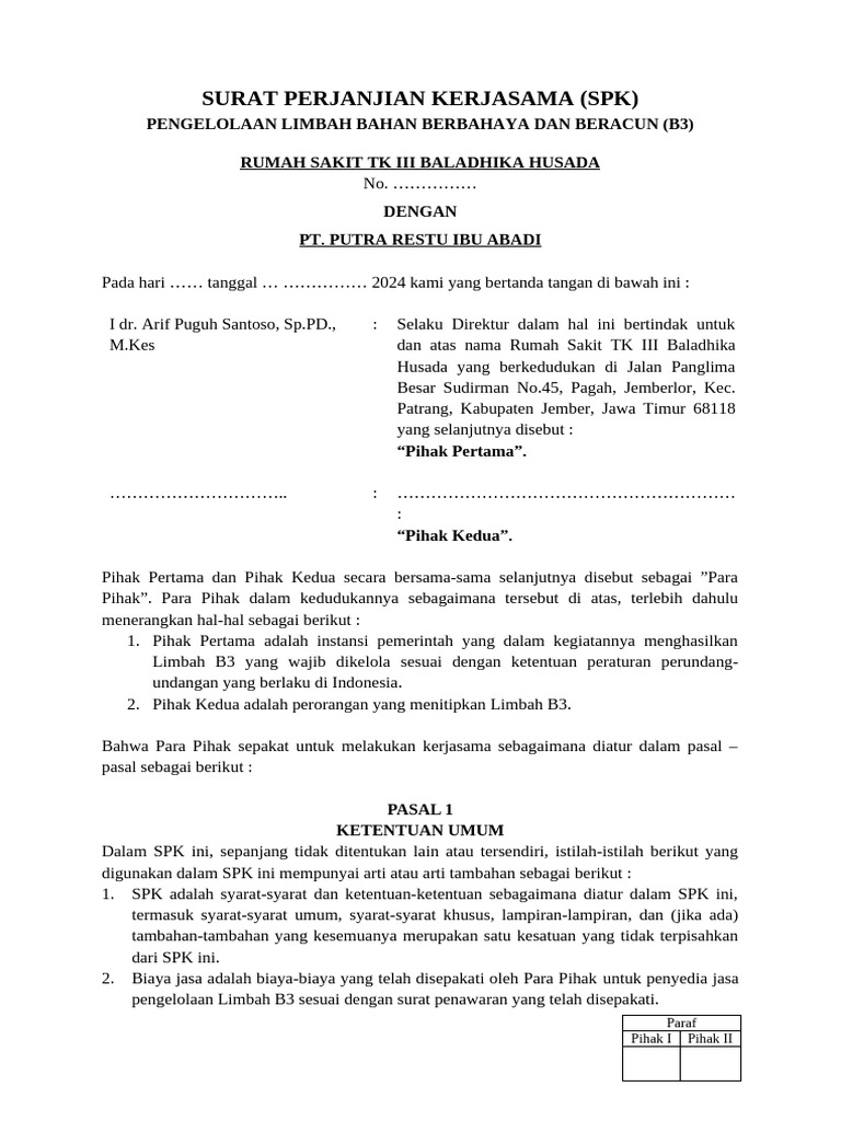 Draft MoU Rumah Sakit TK III Baladhika Husada | PDF