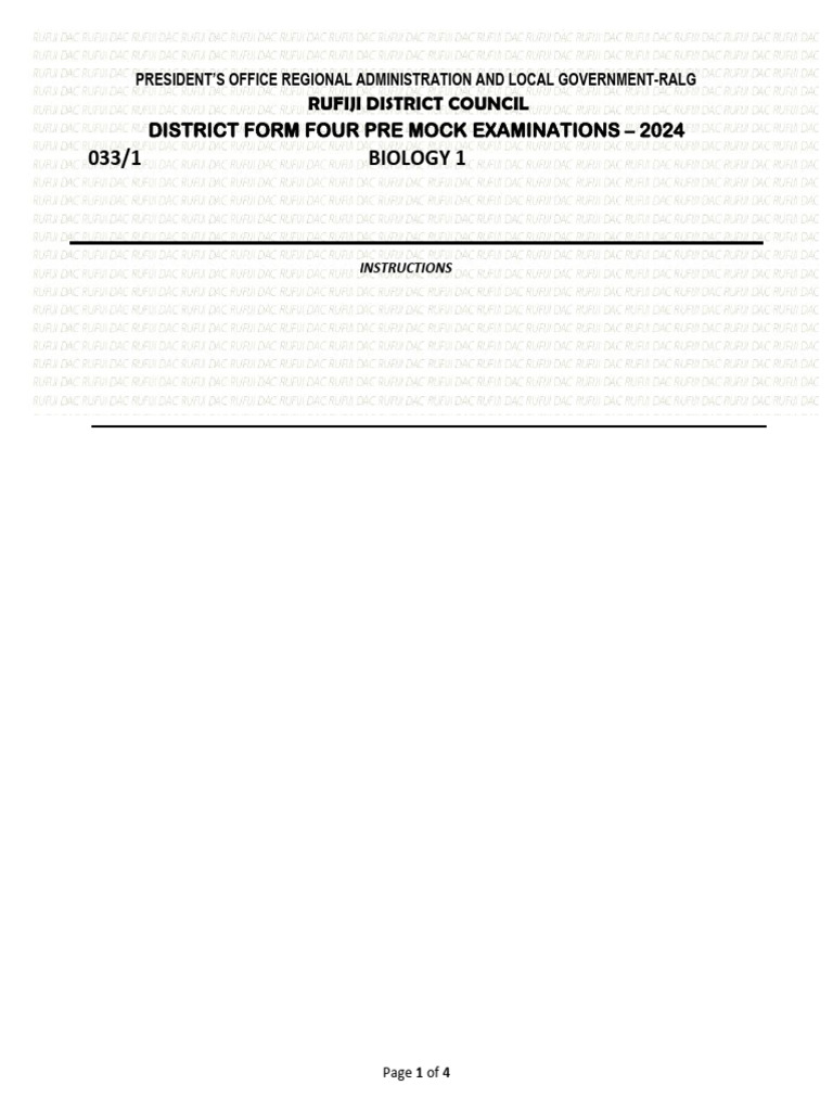 Biology Form Four Pre Mock 2024-1 | PDF | Seed | Germination