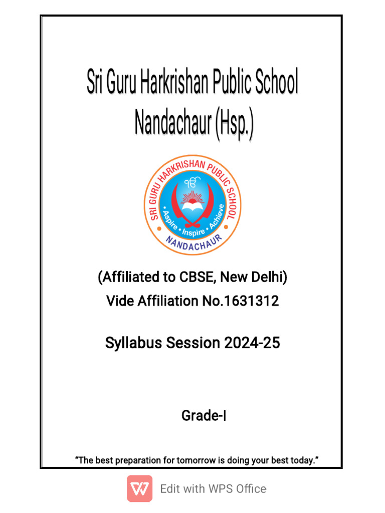 Syllabus of 1st Grade (2024-25) B.K. | PDF | English Language | Noun