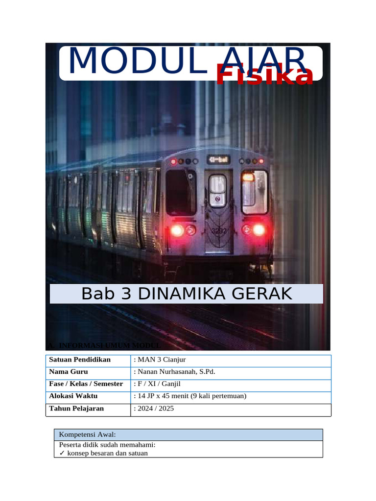 Modul Ajar Bab 3 Dinamika Gerak Partikel | PDF