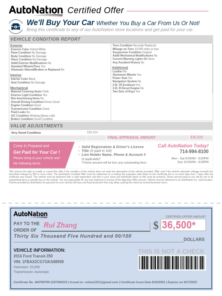 autonation offer template | PDF | Vehicles | Car
