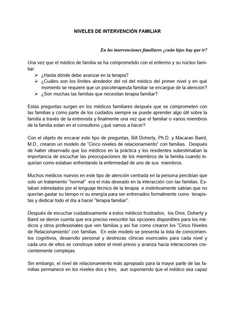 3 NIVELES DE INTERVENCION FAMILIAR MODIFICADO | PDF | Terapia | Adultos