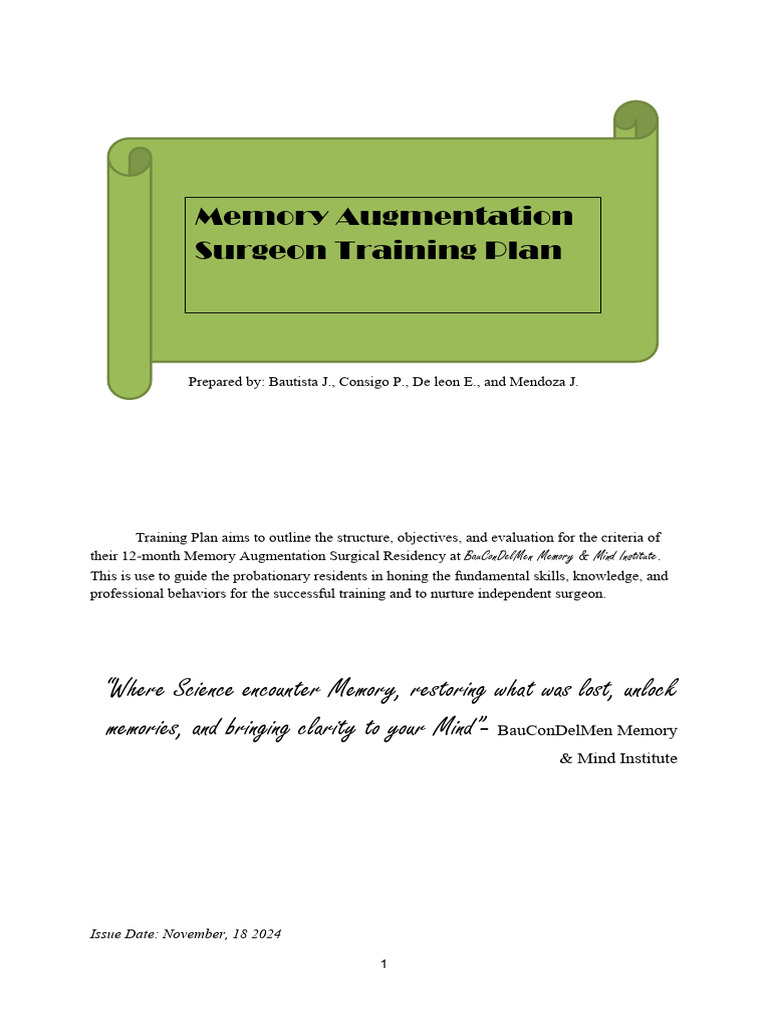Memory Augmentation Surgery Training Plan 1 | PDF | Surgery | Memory