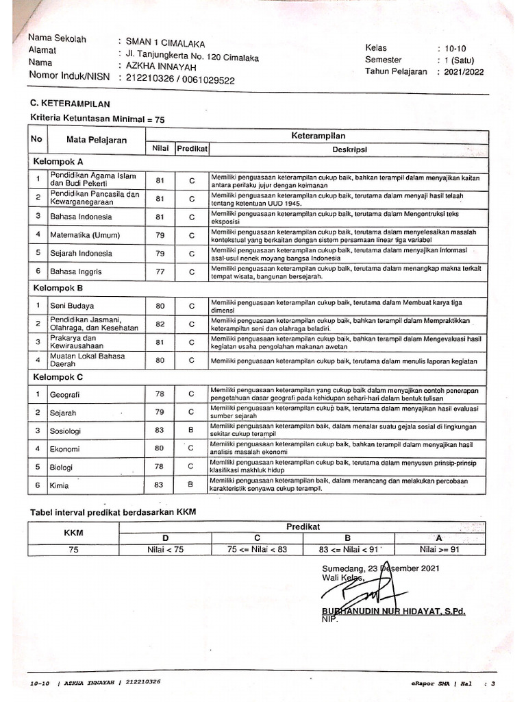 Rapot Kelas 10 | PDF