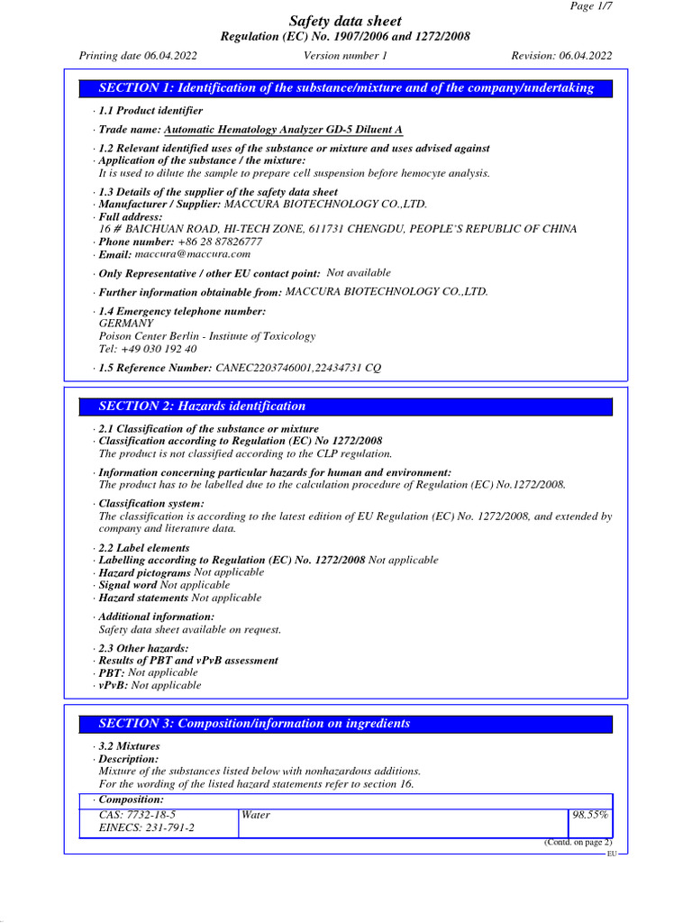 GD-5 MSDS English Content | PDF | Toxicity | Dangerous Goods