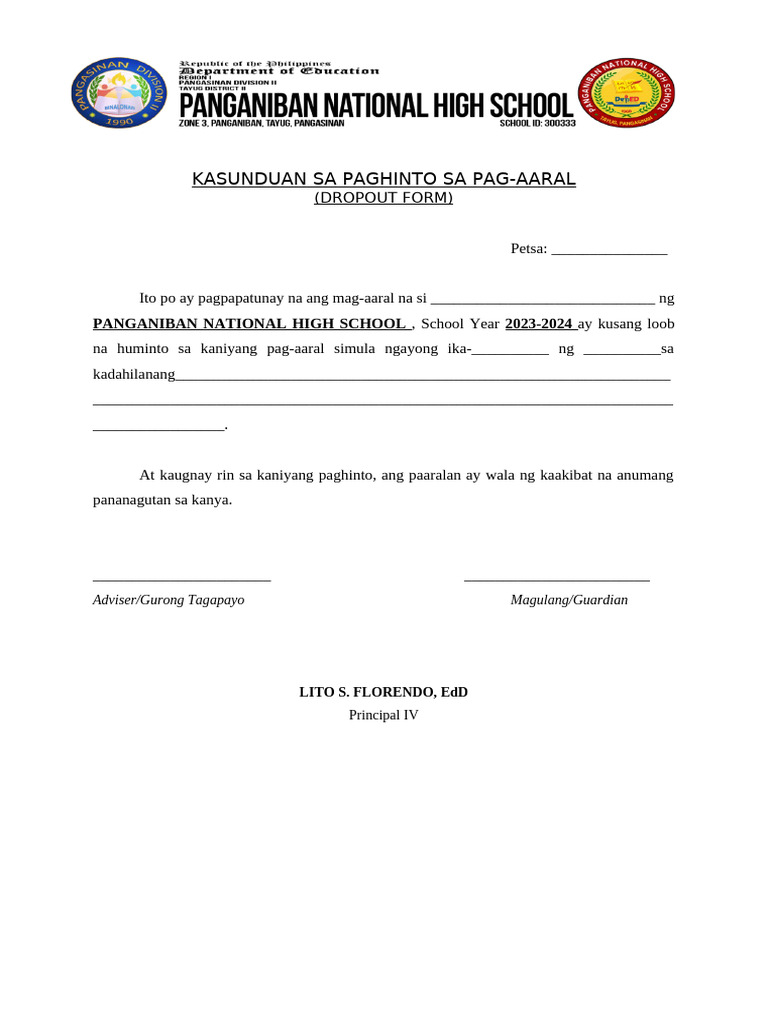 Dropout Form | PDF