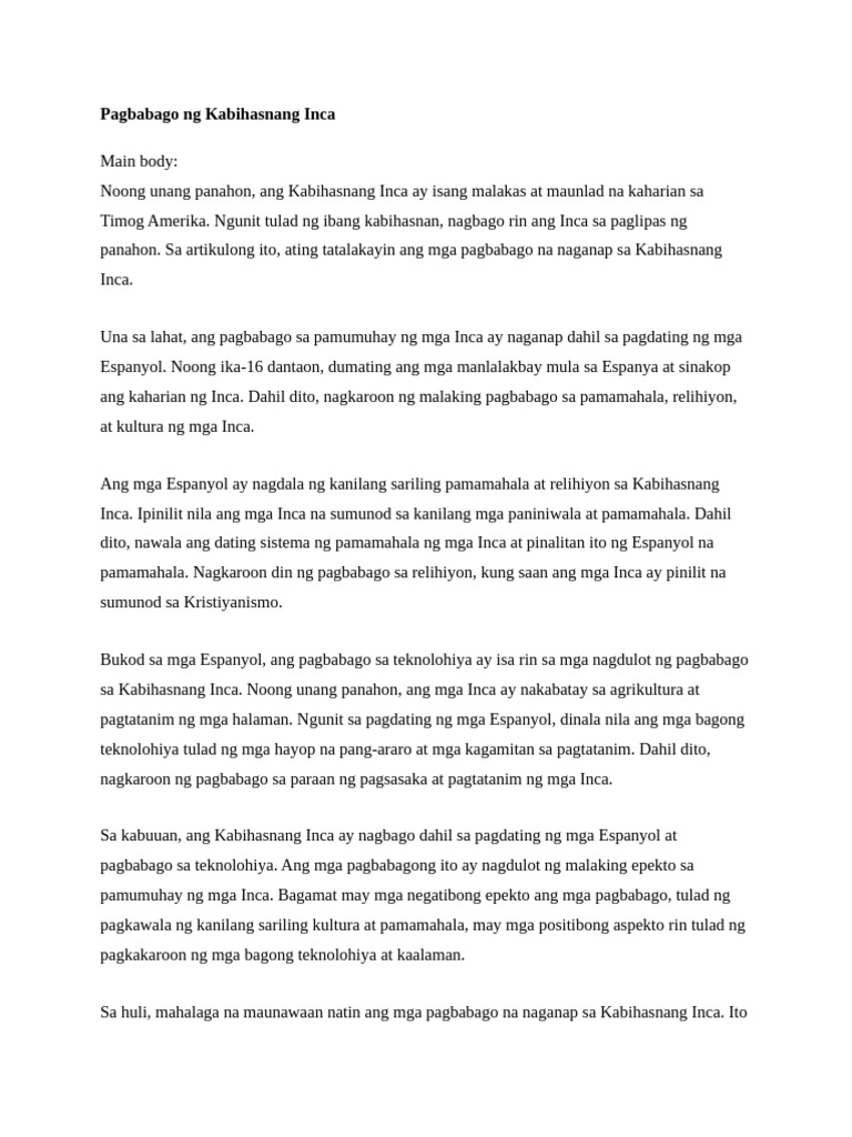 Pagbabago NG Kabihasnang Inca | PDF