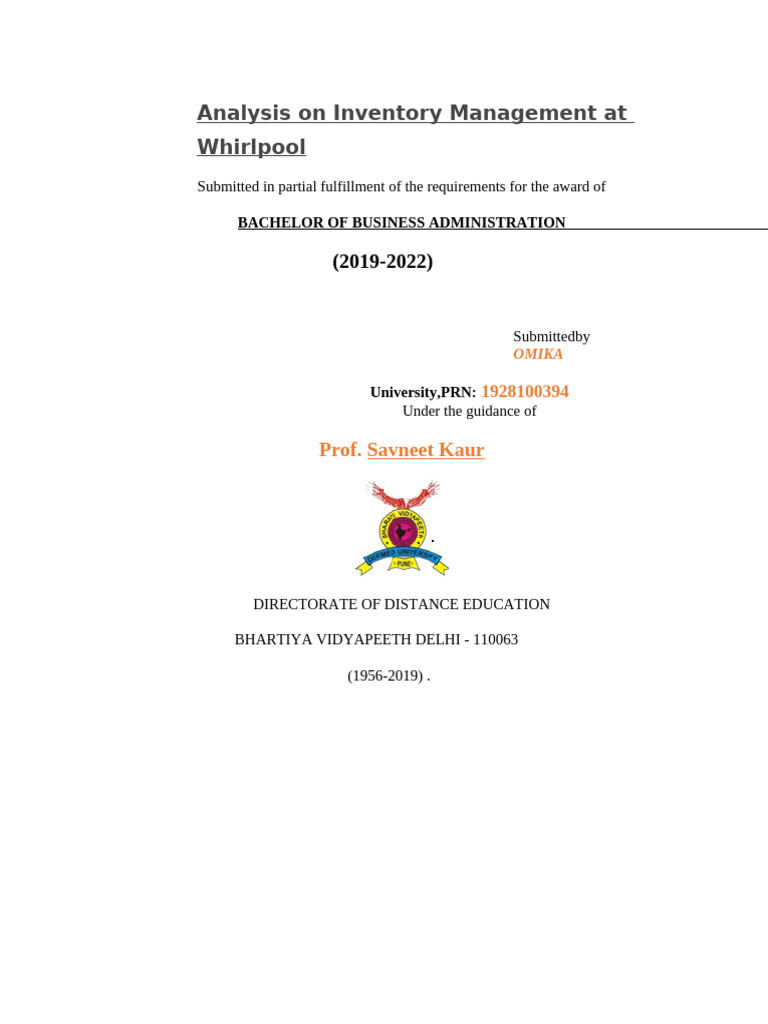 Omika Final Project | PDF | Inventory | Washing Machine