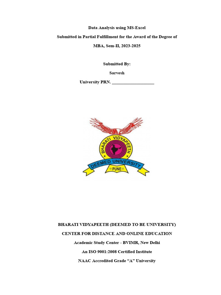 Data Analysis Using MS-Excel - Sarvesh - Sem2 | PDF | Microsoft Excel ...
