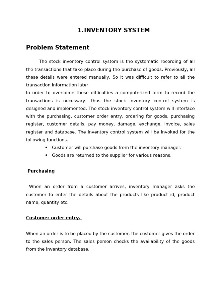 Problem Statement - INVENTORY SYSTEM | PDF | Cheque | Inventory