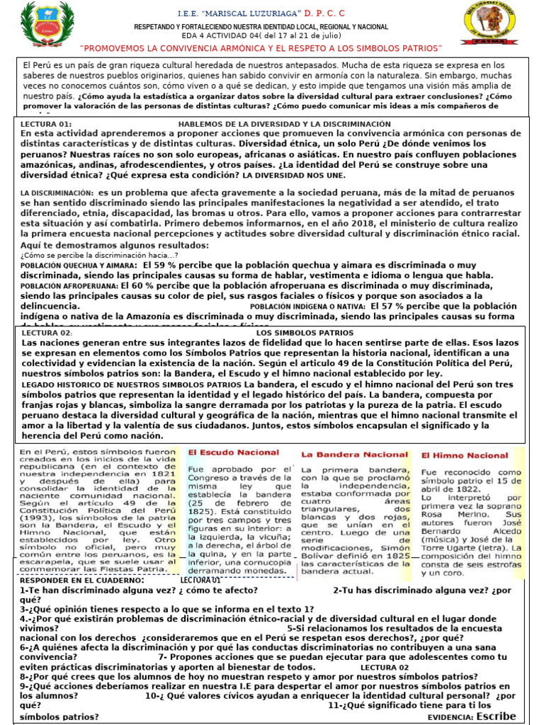 EDA 4 ACTIVIDAD 4 DPCC DE 2do 2023 Convivencia | PDF | Perú | Nación