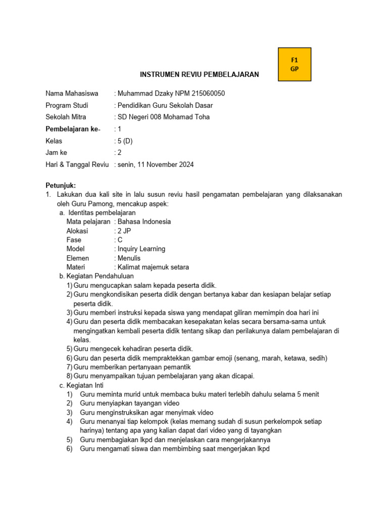 Reviu Pembelajaran Bahasa Indonesia Kelas 5 | PDF
