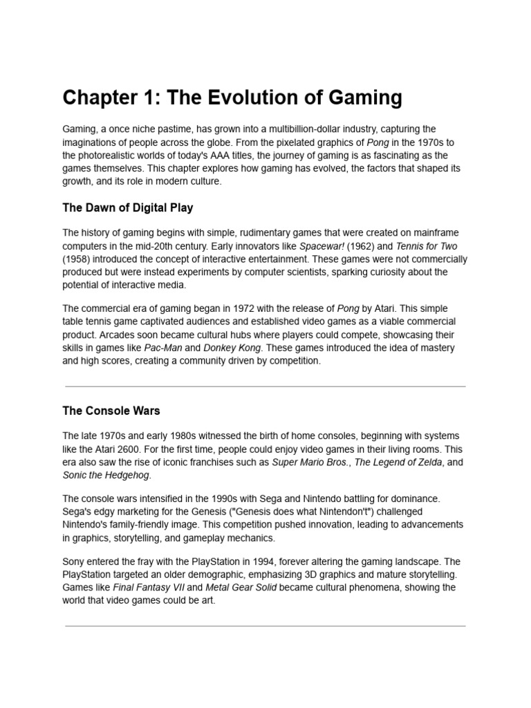 Chapter 1 - The Evolution of Gaming | PDF | Video Games | Entertainment