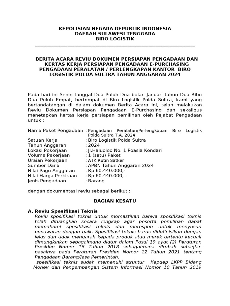 Reviu Dokumen Pengadaan E-Purchasing | PDF