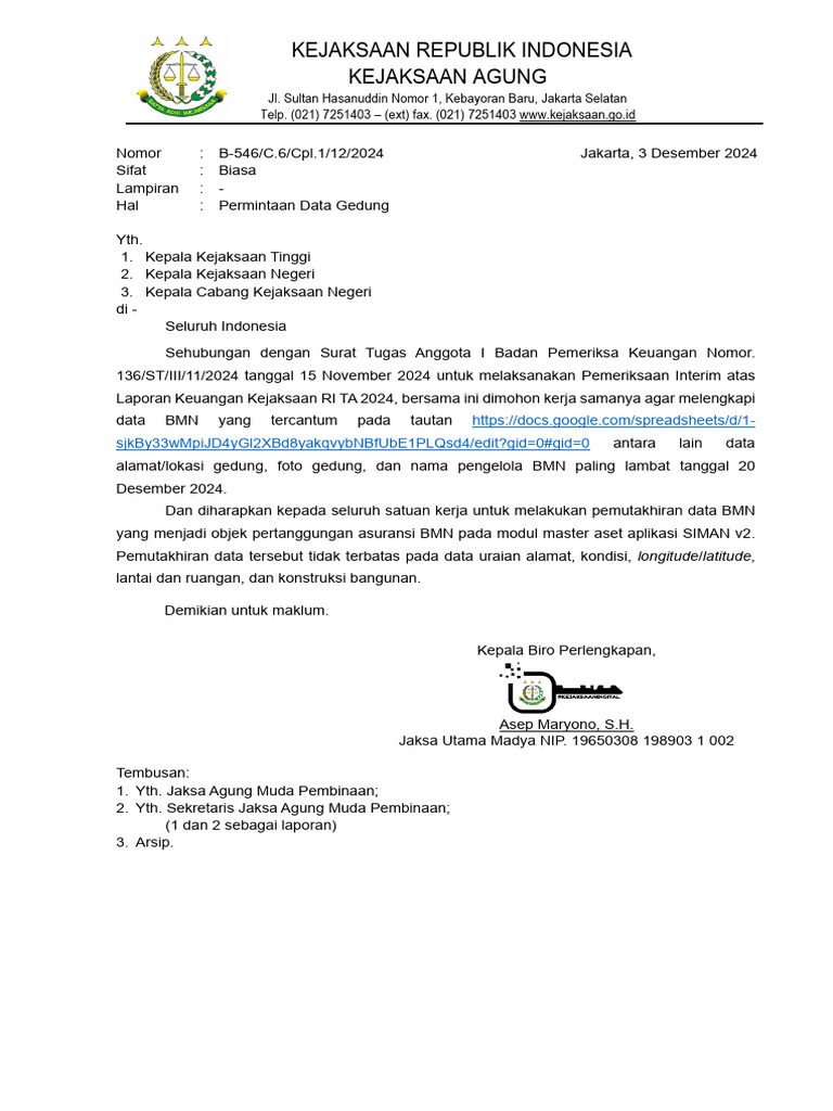 Surat Permintaan Data BPK | PDF
